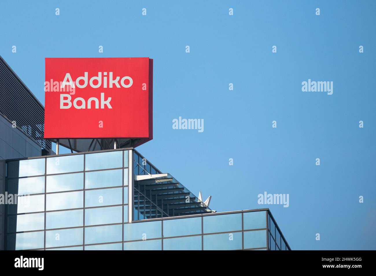 Slovenia, Ljubljana - March 6 2022: Addiko bank logo on building Stock ...