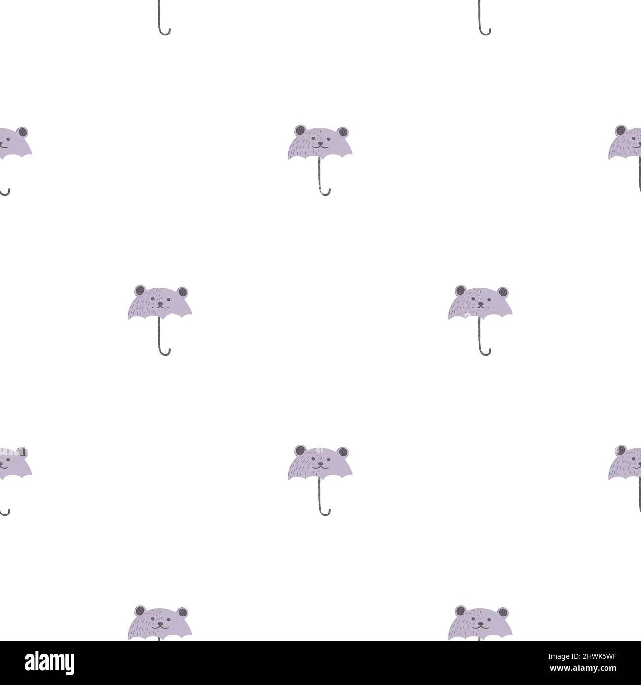 Bear umbrella seamless pattern. Funny characters background. Repeated texture in doodle style ...