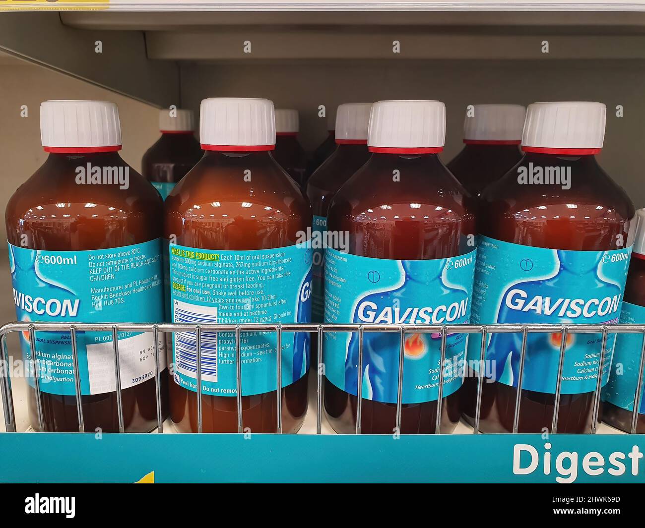 Llanelli, Wales, UK, July 5, 2021 : Gaviscon bottle a medicine used as ...