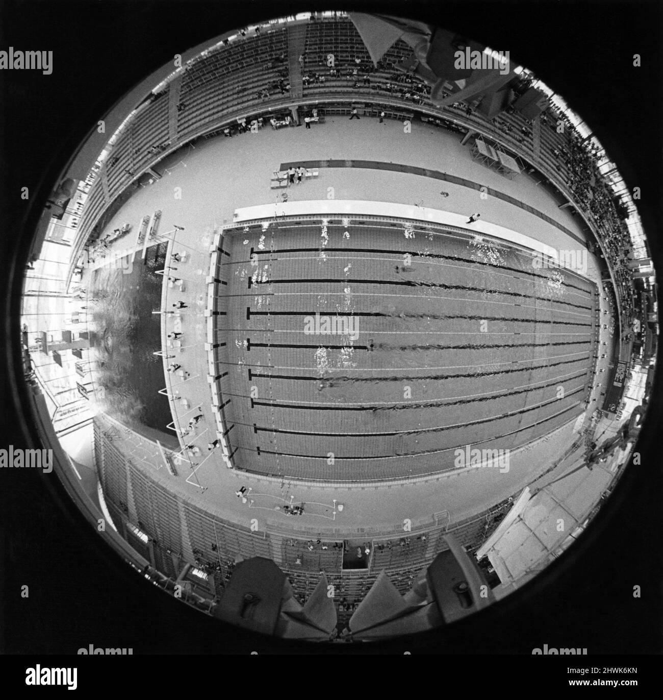 A fish-eye view of the Olympic swimming pool in Munich, used for the ...