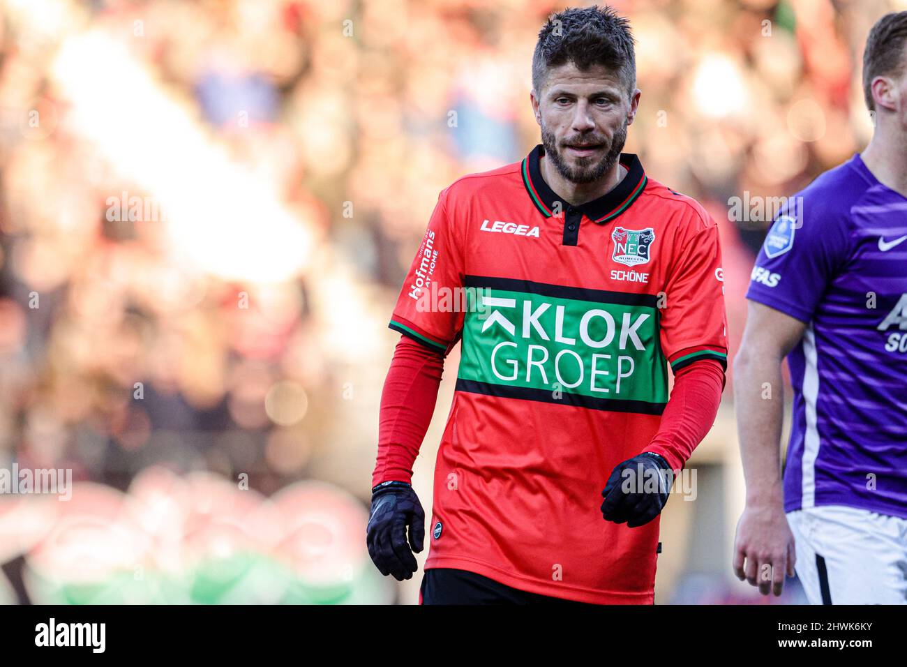 NIJMEGEN, NETHERLANDS - MARCH 6: Lasse Schone of N.E.C. gestures during ...