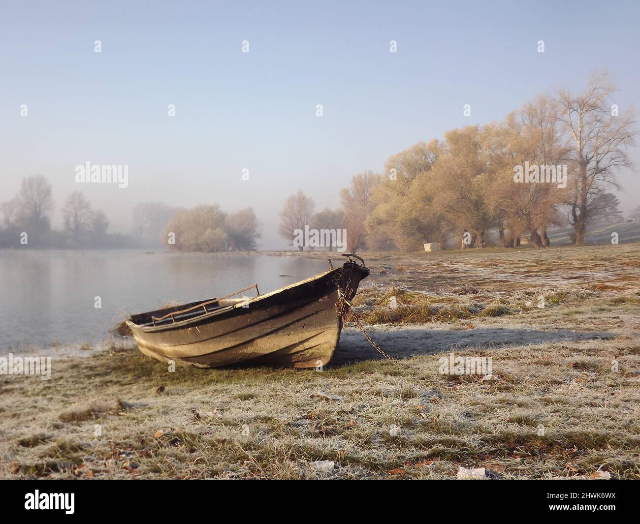 A forgotten fishing boat in the tributary of the Danube near Novi Sad ...