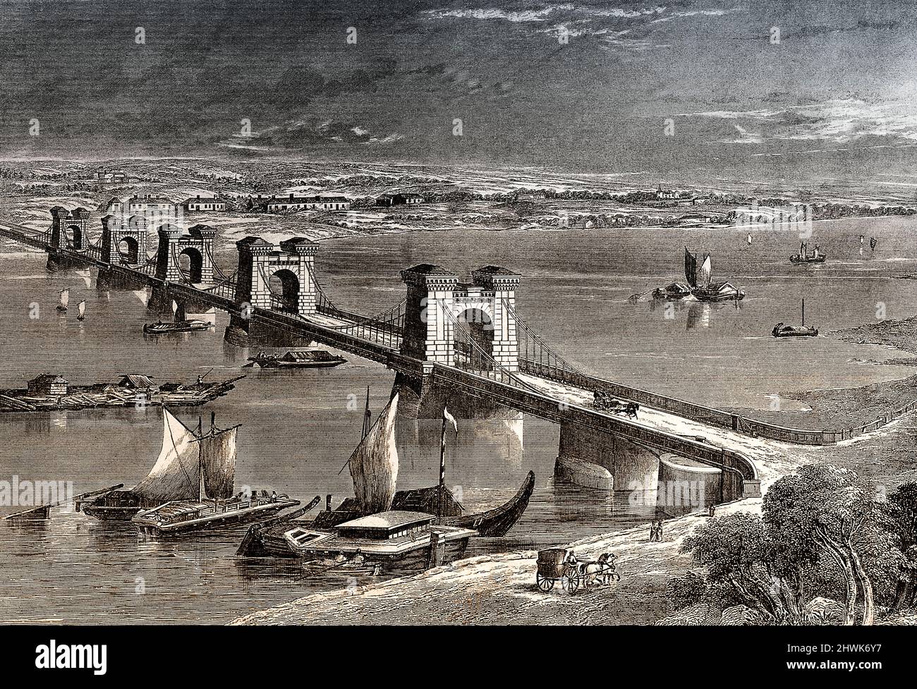 The Nicholas Chain Bridge over the Dnieper, Kiev, Ukraine, 1861 Stock ...