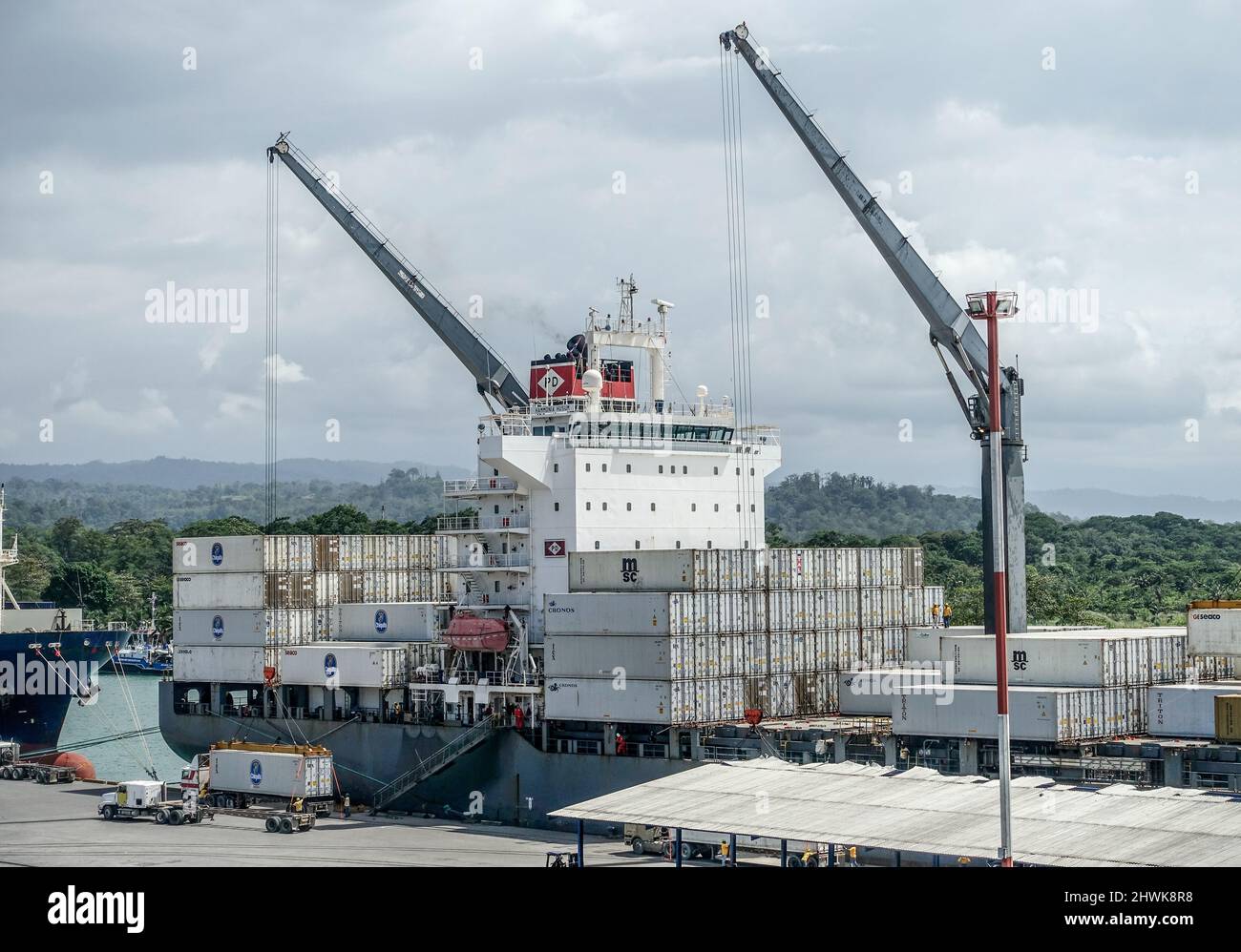 Ship loading containers of Chiquita bananas for shipment at Caribbean ...