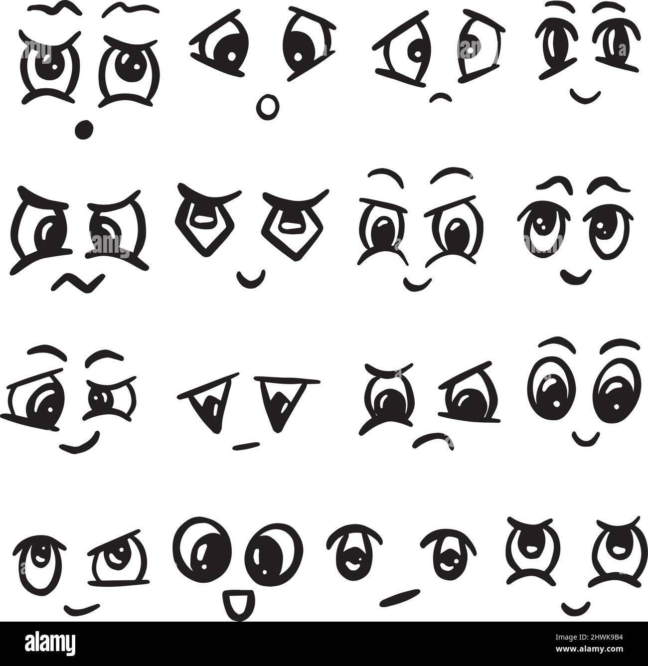 Cartoon Doodle Emoticon Kawaii Faces and Eyes Icon Logo Collection ...