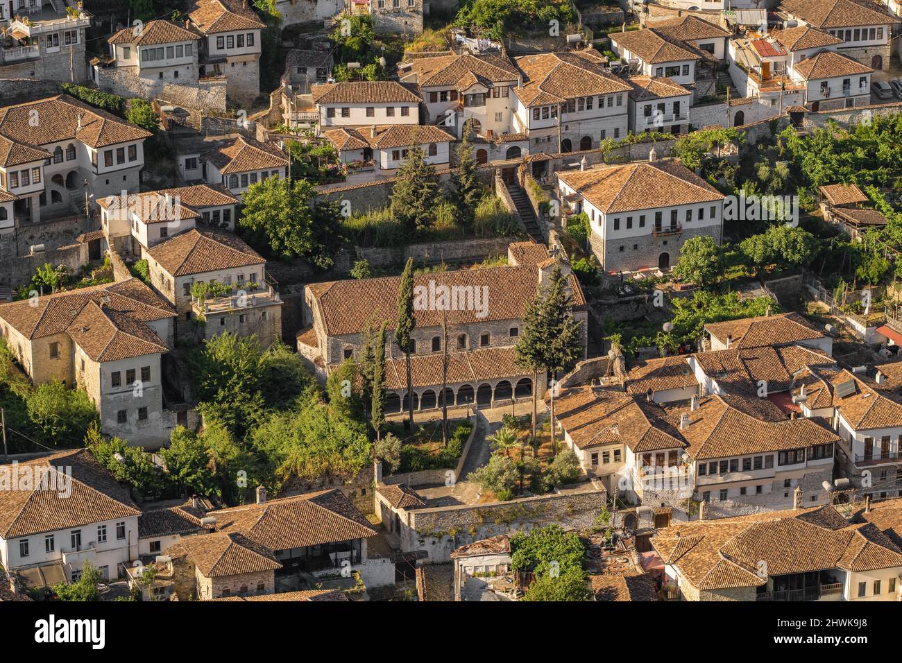 Old traditional houses of historic city of Berat in Albania Stock Photo ...