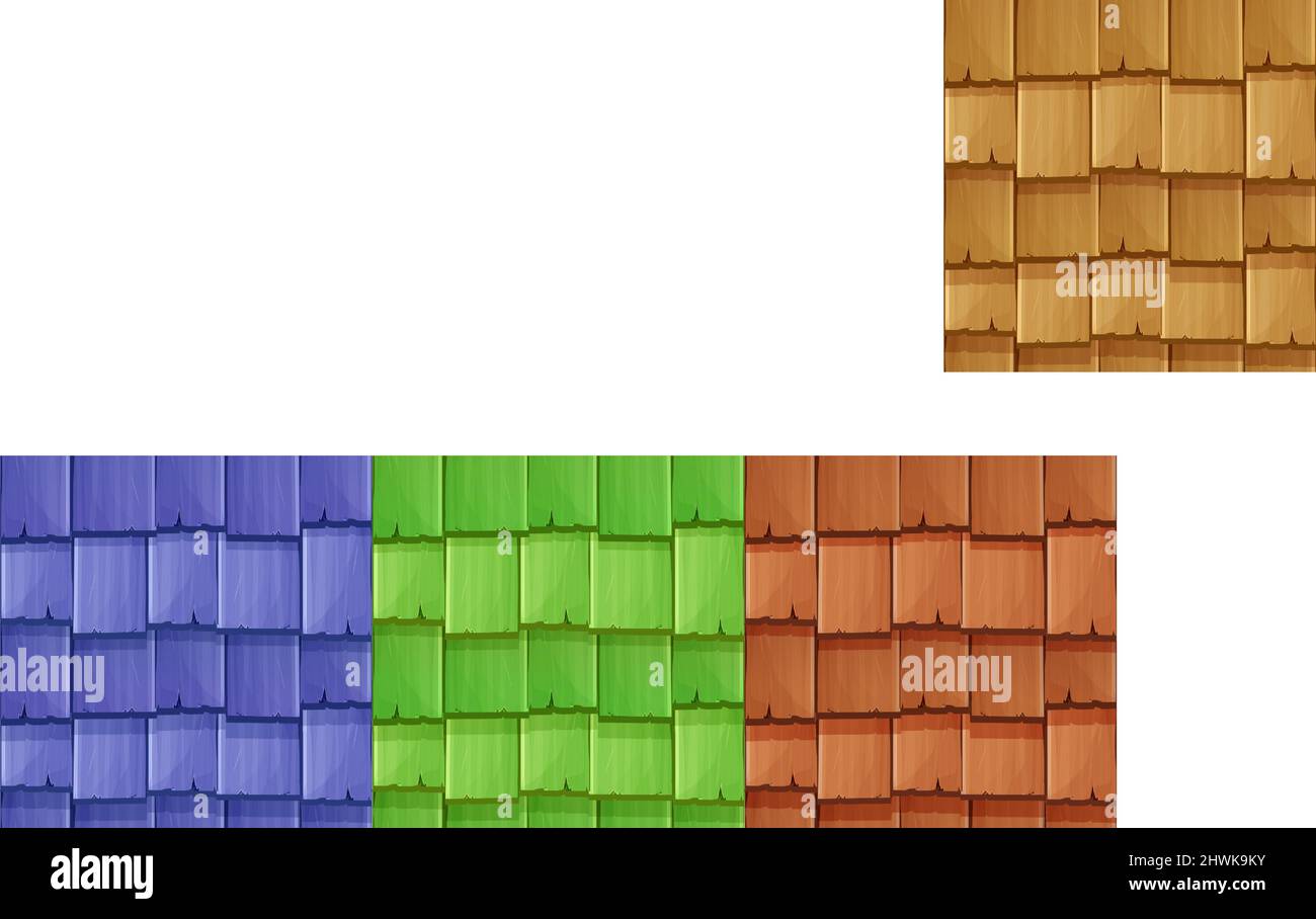 Set old wooden roof cover from planks, shingles ui game background ...