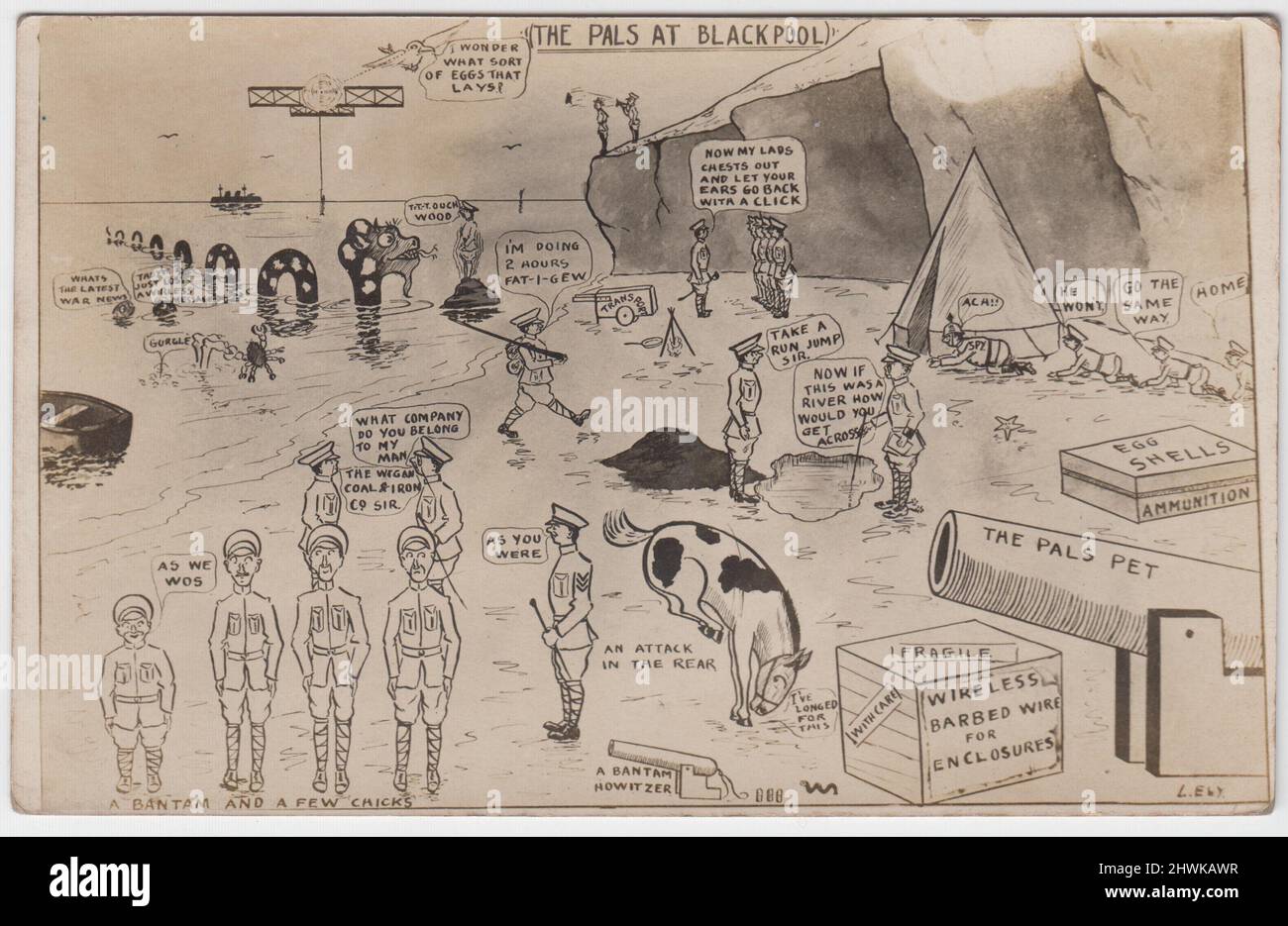 "The Pals at Blackpool": cartoon showing members of a First World War ...