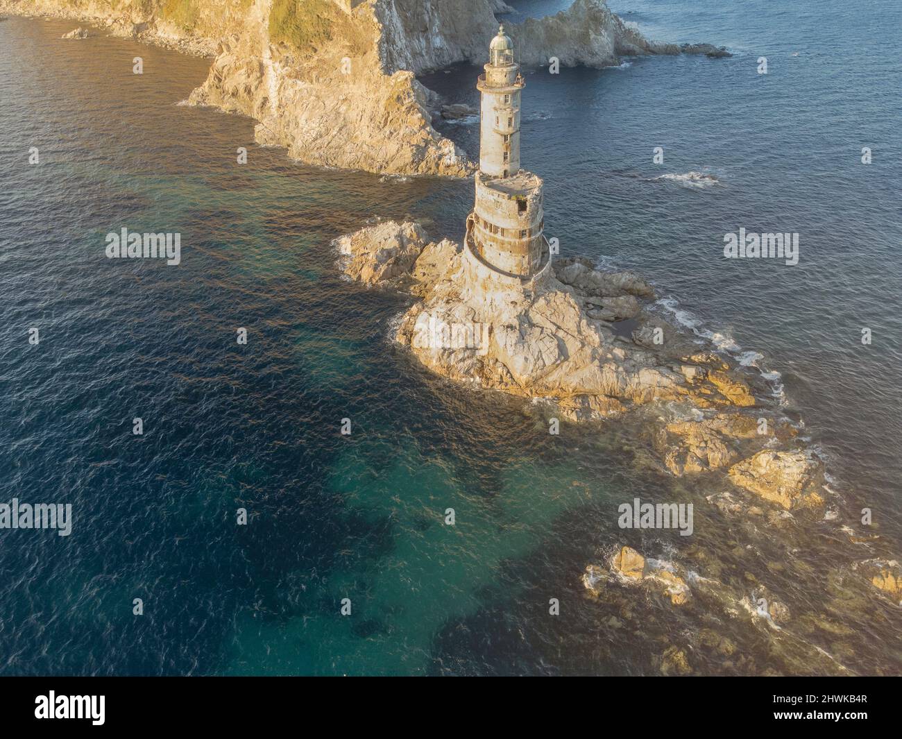 Aerial View The abandoned lighthouse Aniva in Sakhalin Island,Russia ...
