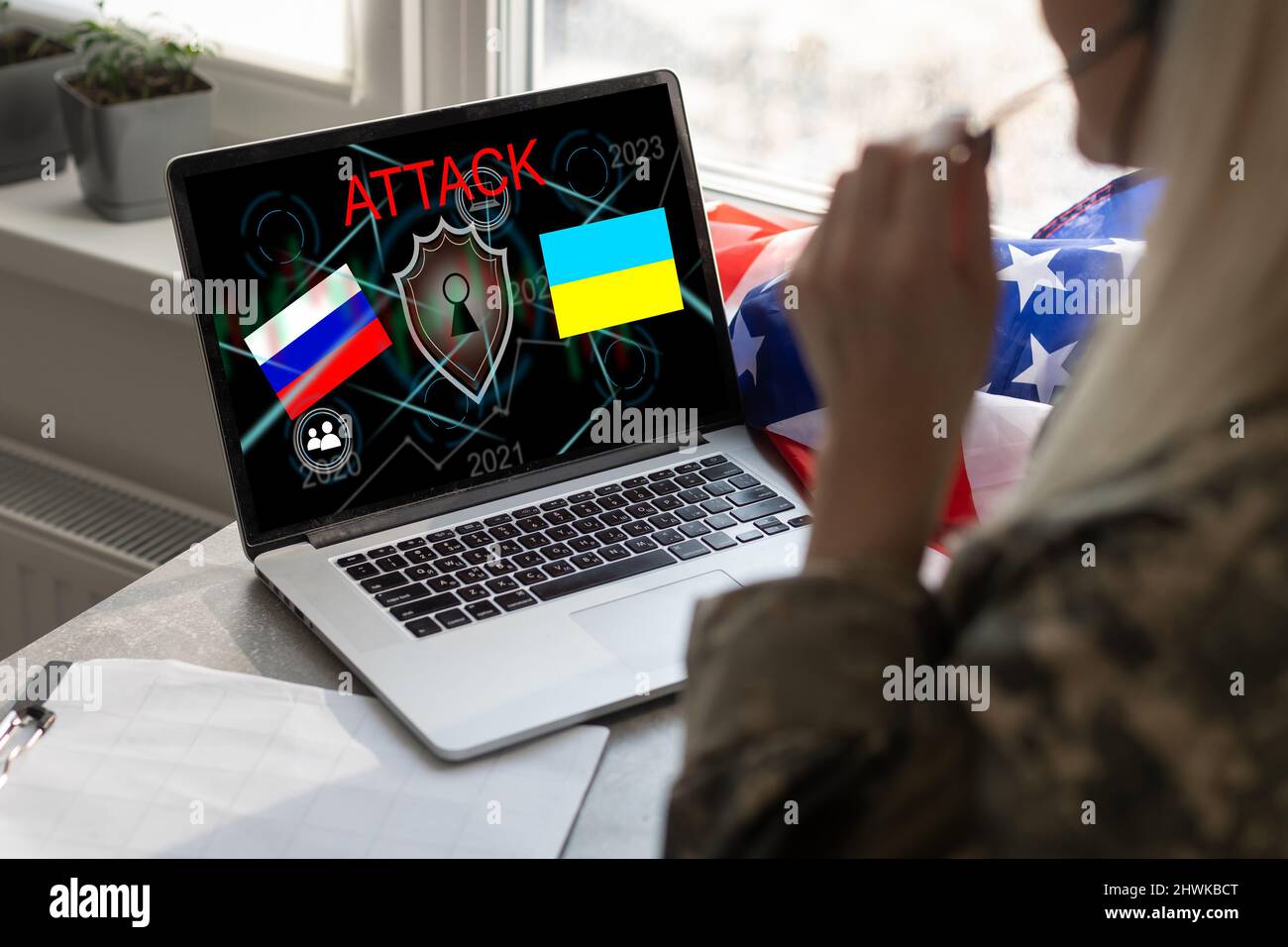 Computer hacker or Cyber attack concept background with Ukraine flag ...