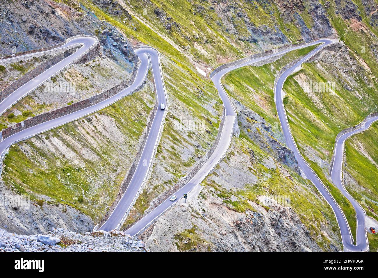 Stelvio mountain pass or Stilfser Joch scenic road serpentines view ...