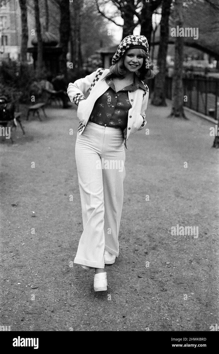 Model Jo Howard pictured wearing Oxford bags and battle blouse - Ready ...