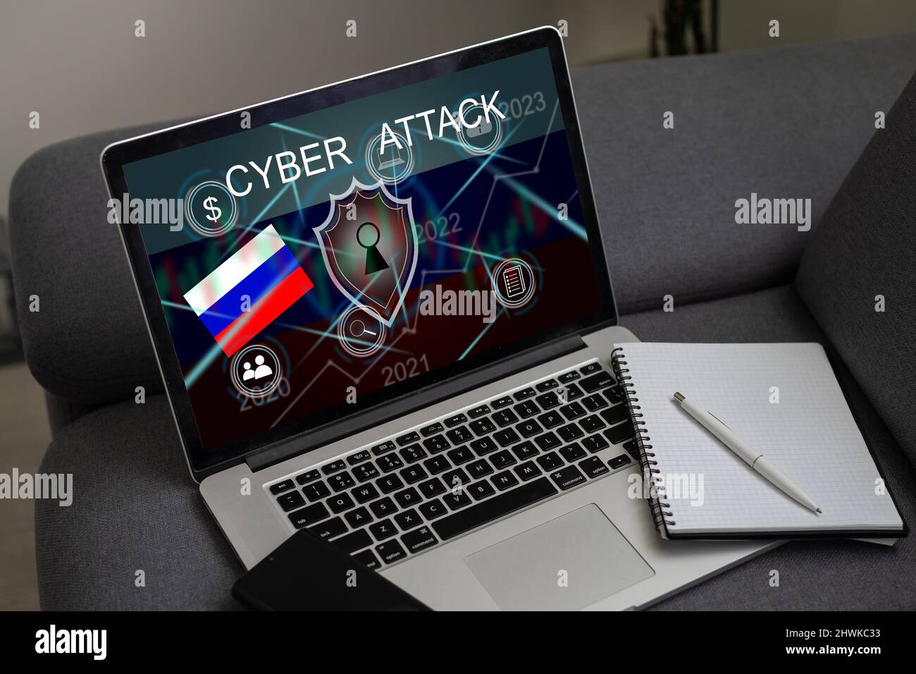 Cyber security concept icons with russian flag Stock Photo - Alamy