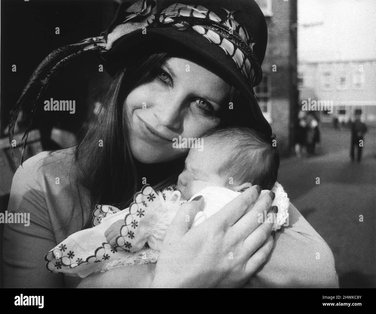 Sandie Shaw with baby daughter Grace February 1971. Pictured outside ...