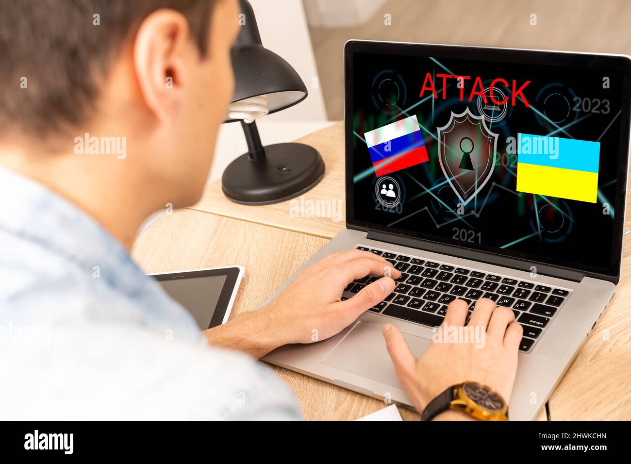 Computer hacker or Cyber attack concept background with Ukraine flag ...
