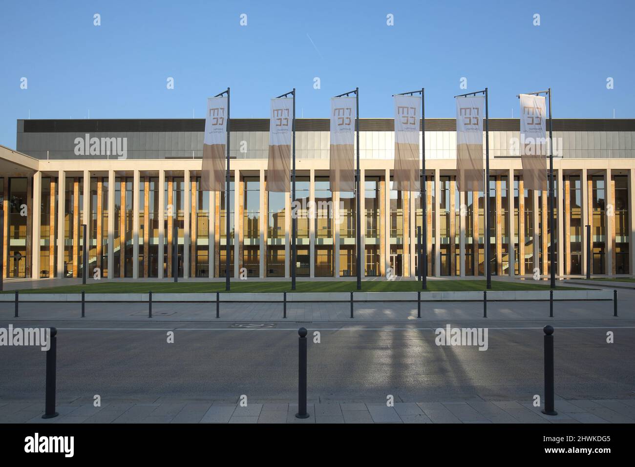 RheinMain CongressCenter, built in 2018, with flags in Wiesbaden, Hesse, Germany Stock Photo - Alamy
