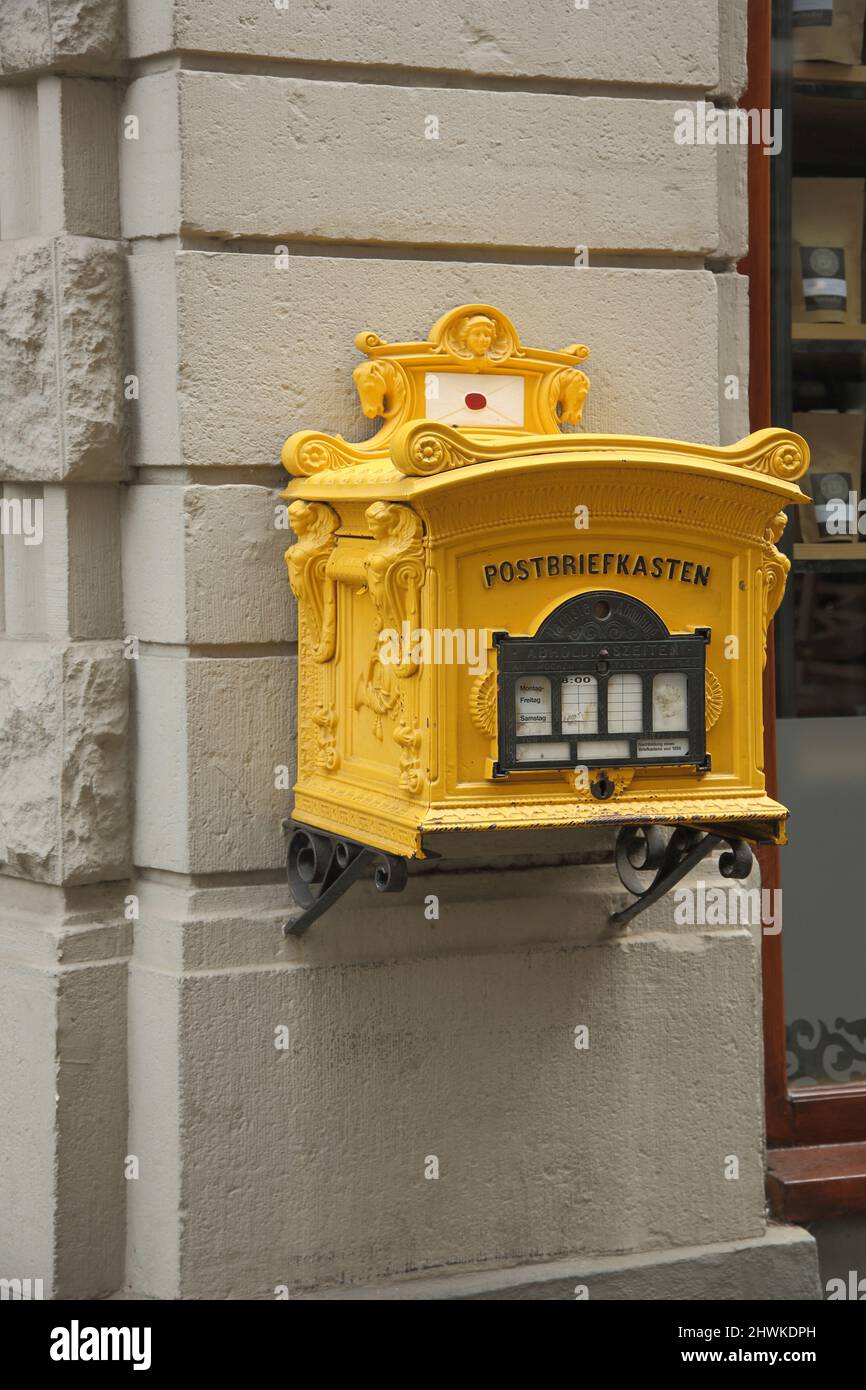 Historic yellow post box, in Limburg, Hesse, Germany Stock Photo - Alamy