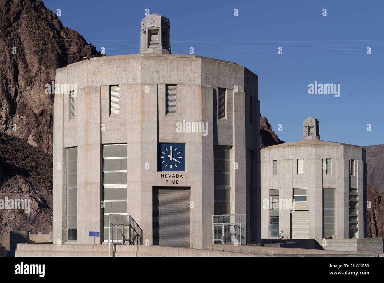 Intake towers at Hoover Dam, Nevada side. Each tower is 395 feet high ...