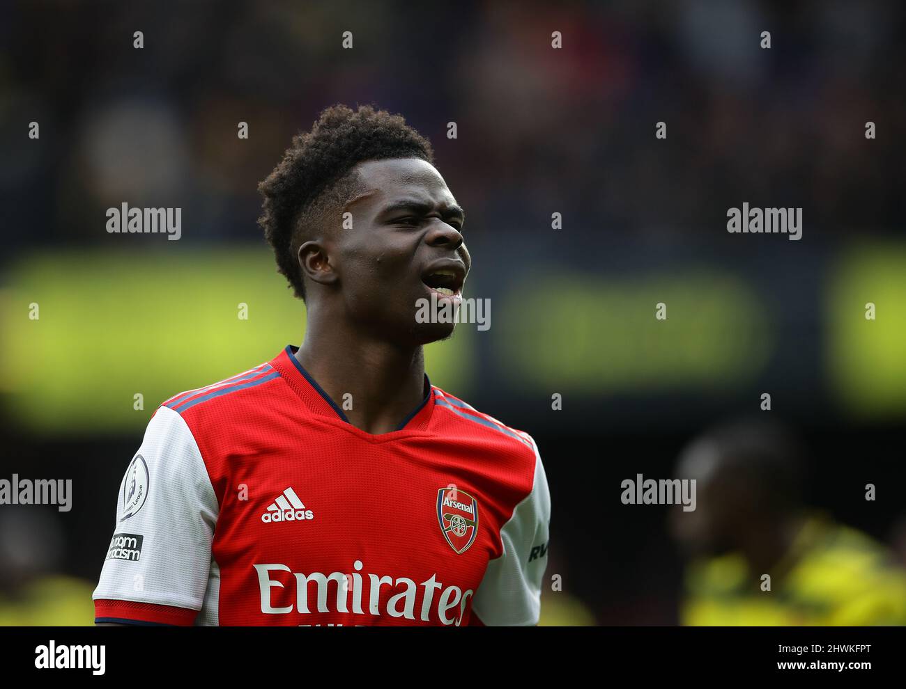 Watford, UK. 6th Mar, 2022. Bukayo Sako of Arsenal during the Premier ...