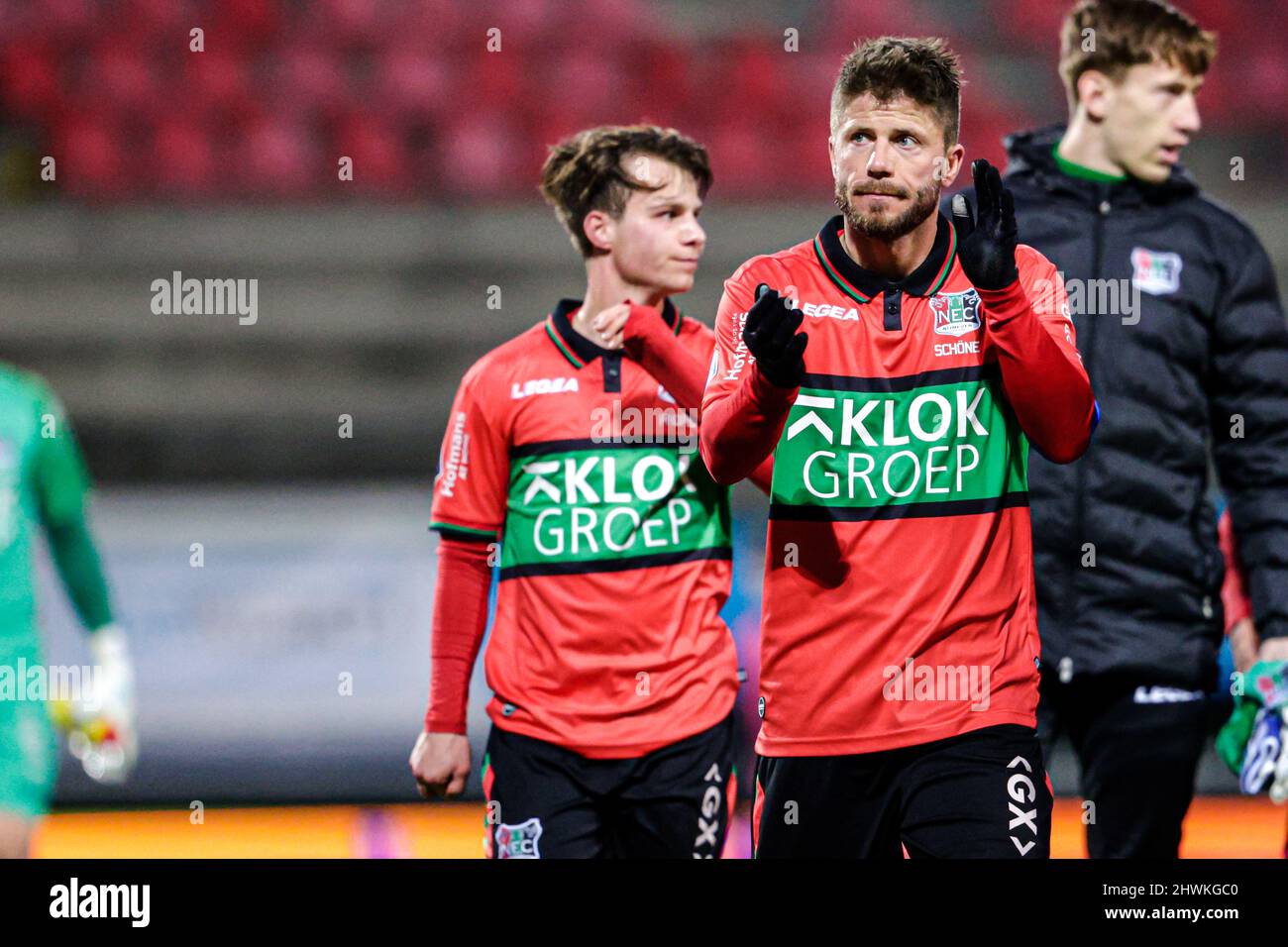 NIJMEGEN, NETHERLANDS - MARCH 6: Lasse Schone of N.E.C. looks dejected ...