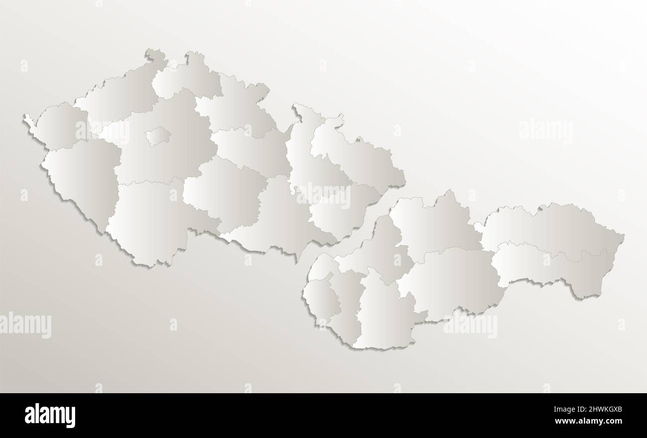 Czechia and Slovakia map, Czechoslovakia Republic, individual regions ...