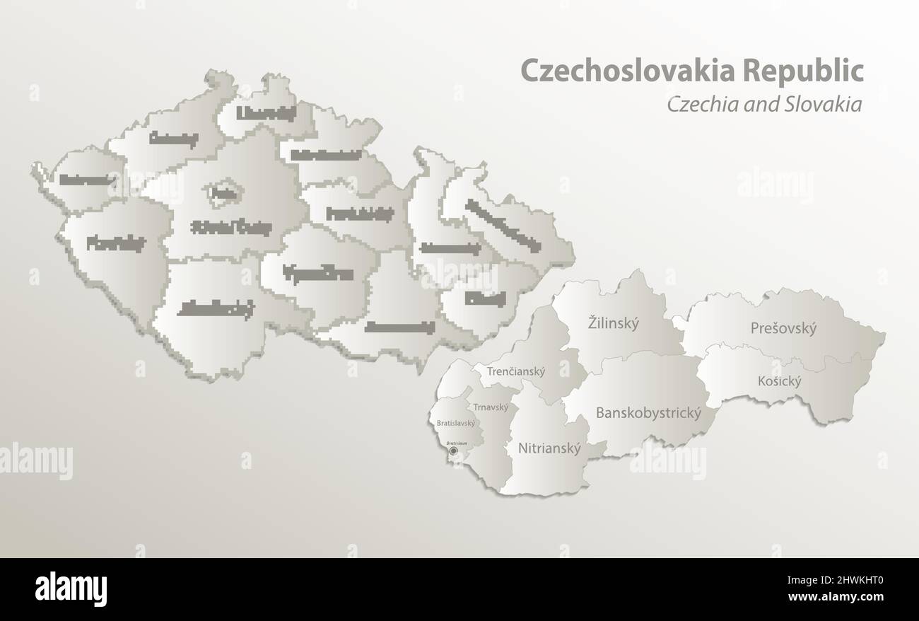 Czechia and Slovakia map, Czechoslovakia Republic, individual regions ...