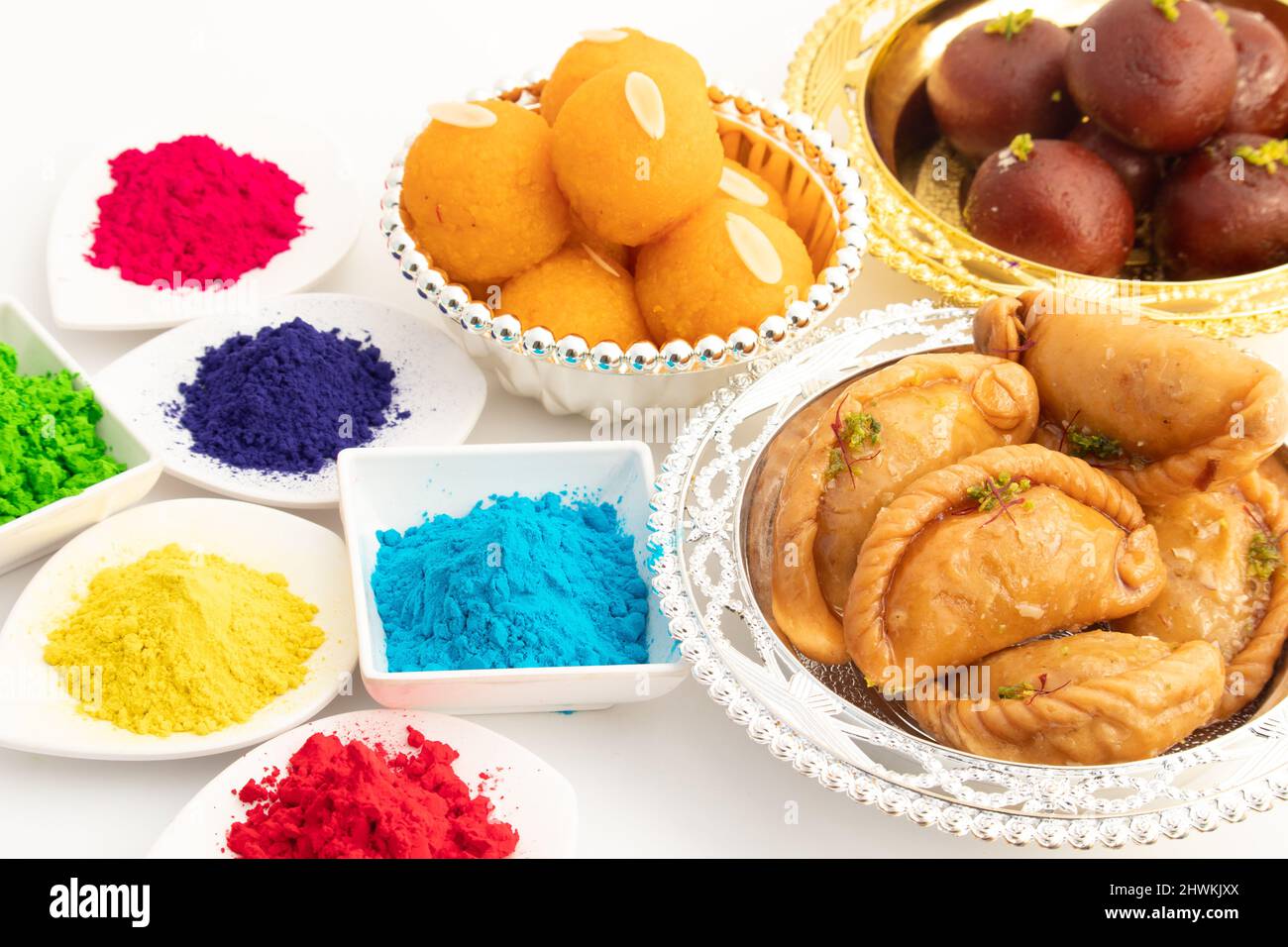 Holi Color Powder With Indian Mithai Gujia Or Gujiya, Gujiya, Pirukiya ...