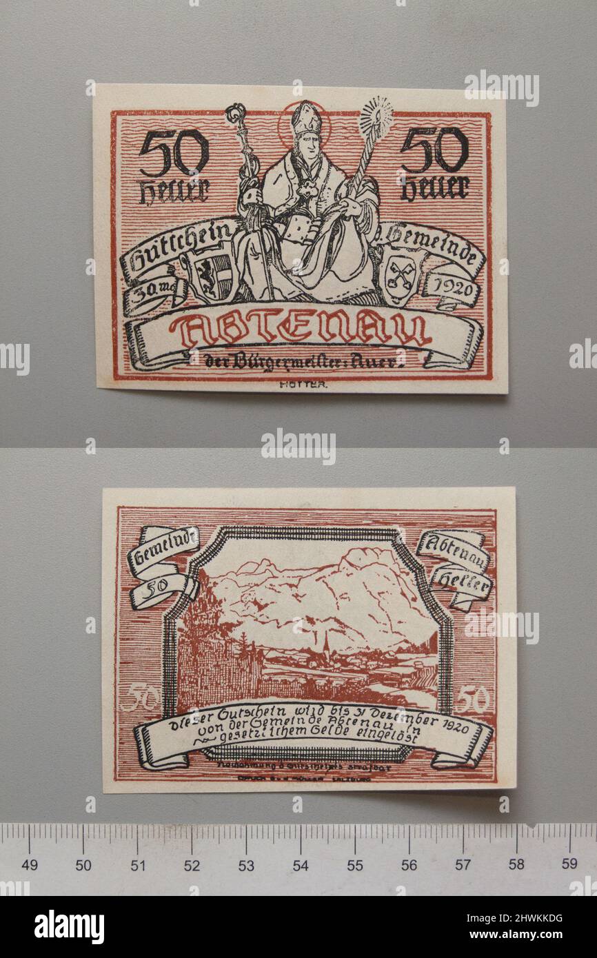 50 Heller from Abtenau, issues 30 May 1920, redeemable 31 December 1920 ...