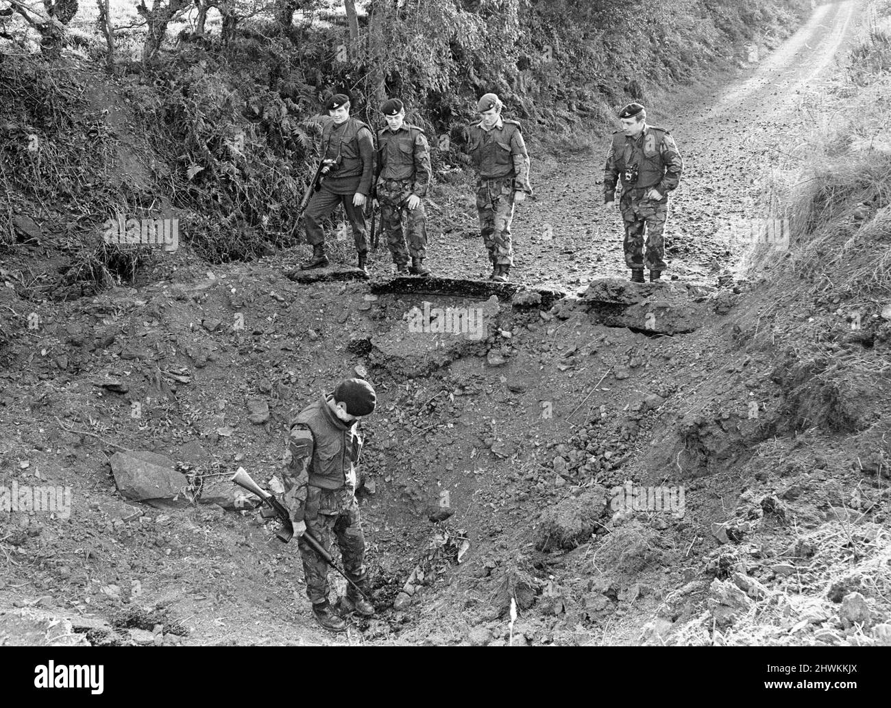 British army soldiers blow up an un approved road on the Northern ...