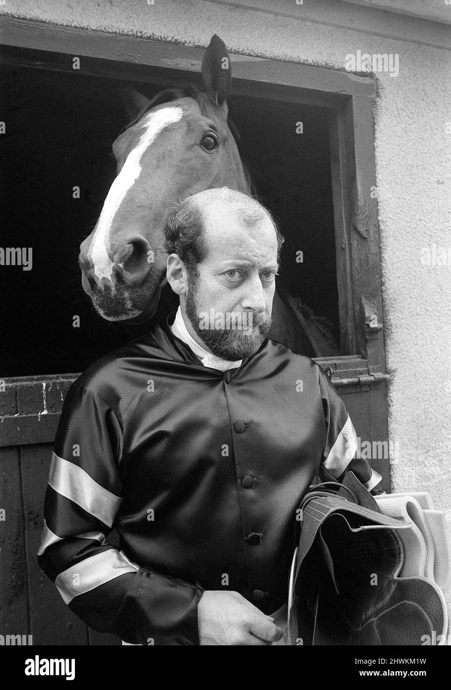 Clement Freud standing in front of a stable. 21st September 1972 Stock ...