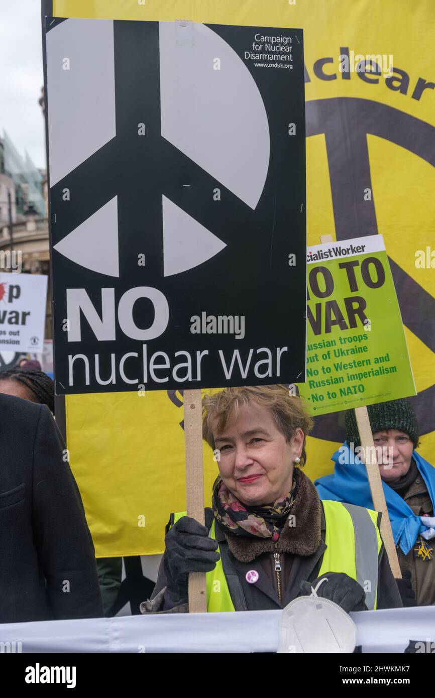 London, UK. 6th Mar 2022. Kate Hudson, CND. Several thousands march ...