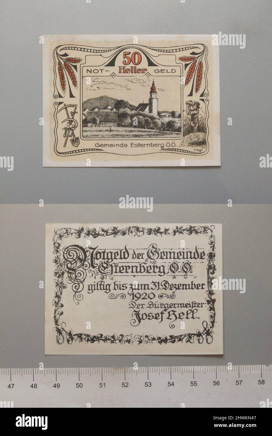 50 Heller from Esternberg, Notgeld. Mint: Esternberg, Austria Stock ...