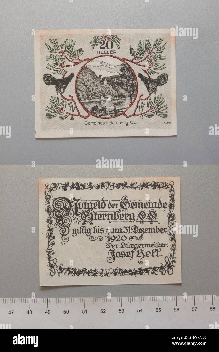 20 Heller from Esternberg, Notgeld. Mint: Esternberg, Austria Stock ...
