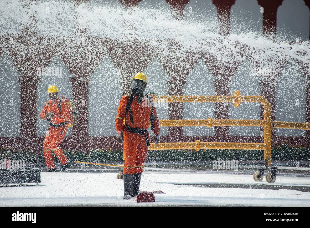 CISF fire wing demonstrating a fire drill during 53rd raising day ...