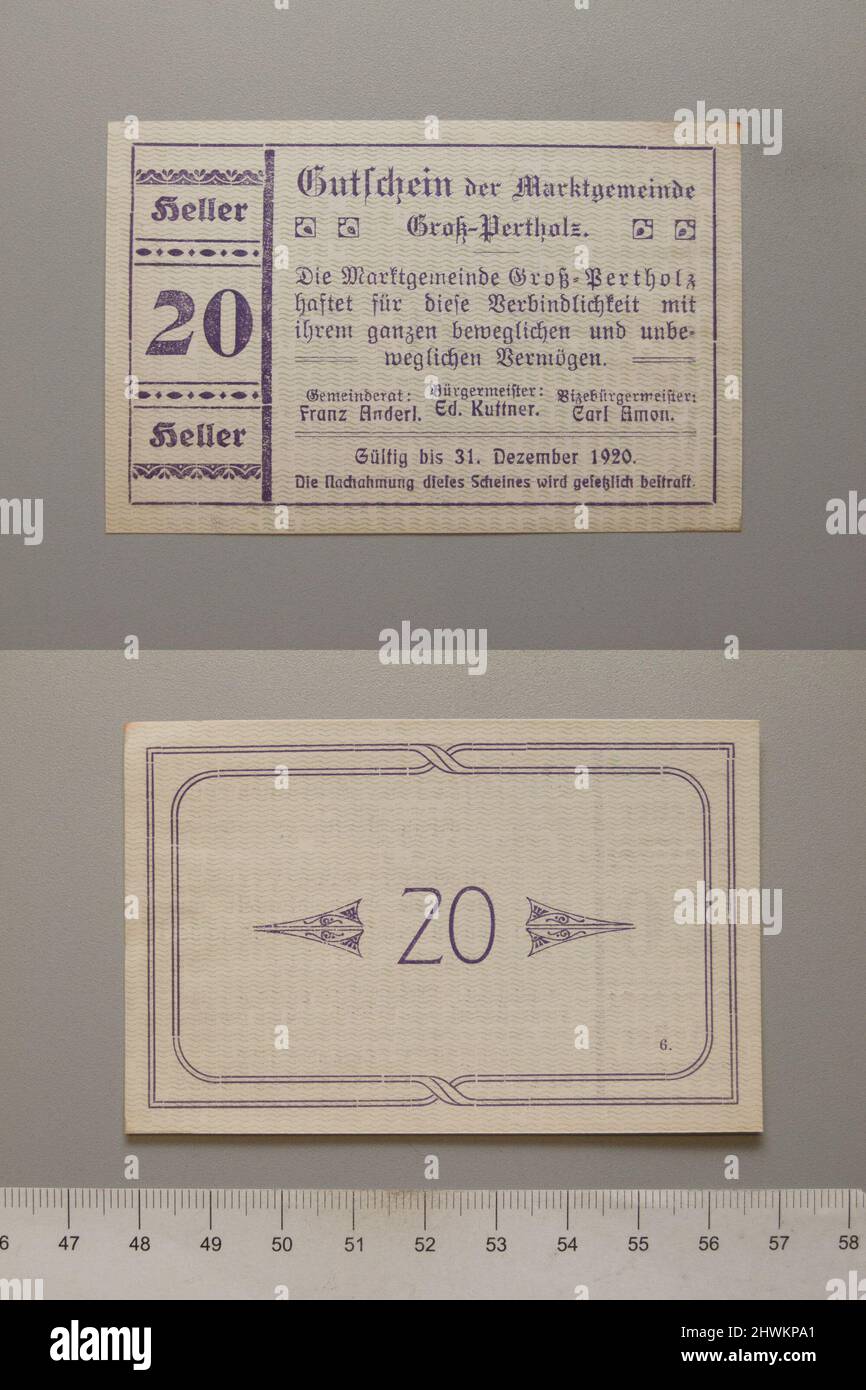20 Heller from Gross-Pertholz, Notgeld. Mint: Gross-Pertholz Stock Photo - Alamy