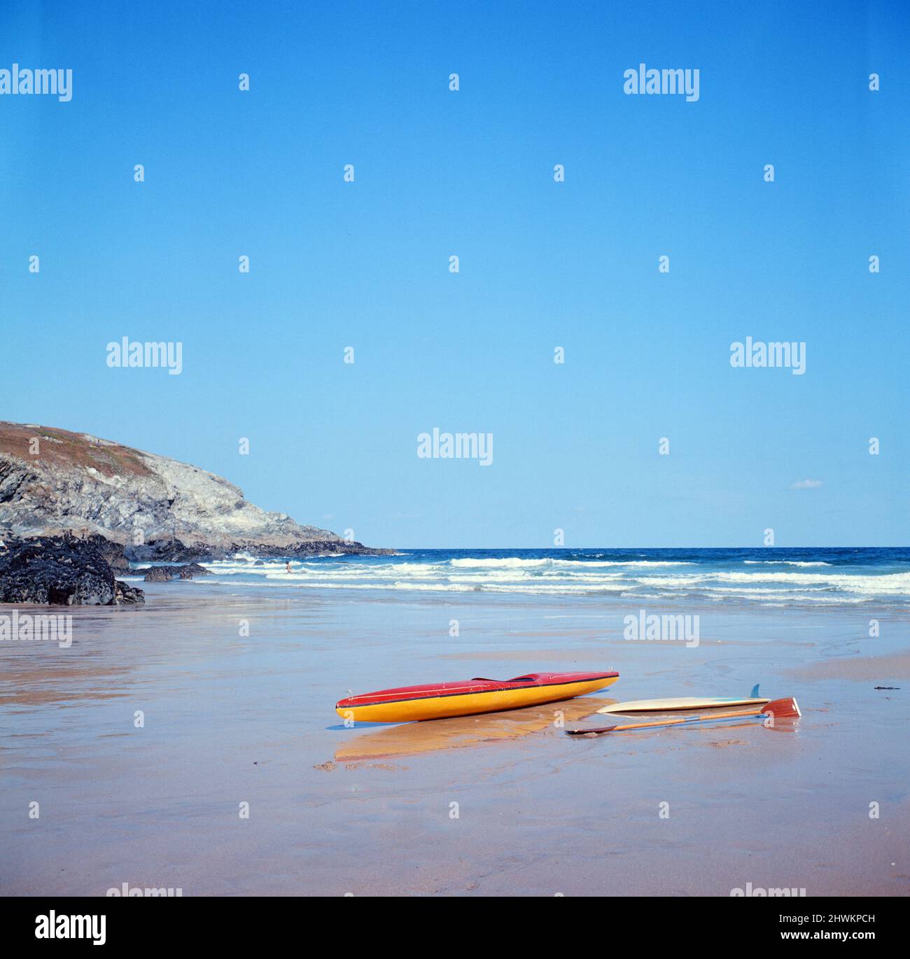 Beach scene in Cornwall. 19th August 1973 Stock Photo - Alamy