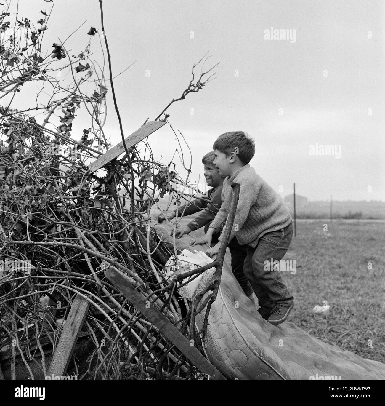 Children building a bonfire on Teesside. 1971 Stock Photo - Alamy