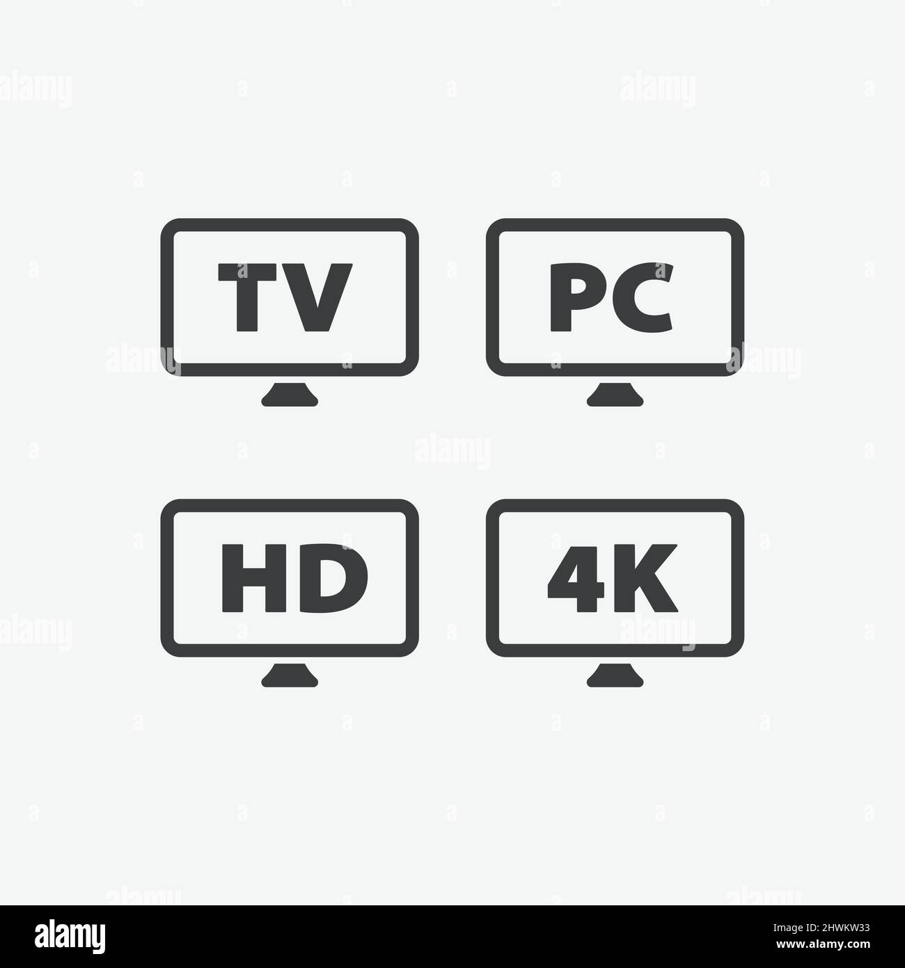 TV, Computer PC, HD and 4K Flat Design Icon Set Stock Vector Image ...
