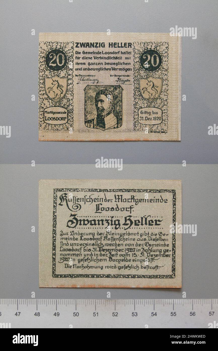 20 Heller from Loosdorf, Notgeld. Mint: LoosdorfPrinter: Emil Prietzel ...