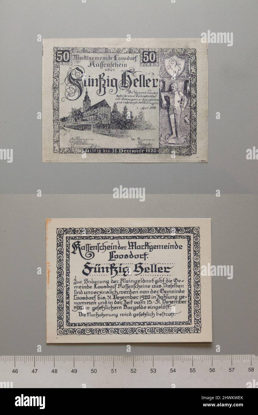 50 Heller from Loosdorf, Notgeld. Mint: LoosdorfPrinter: Emil Prietzel ...