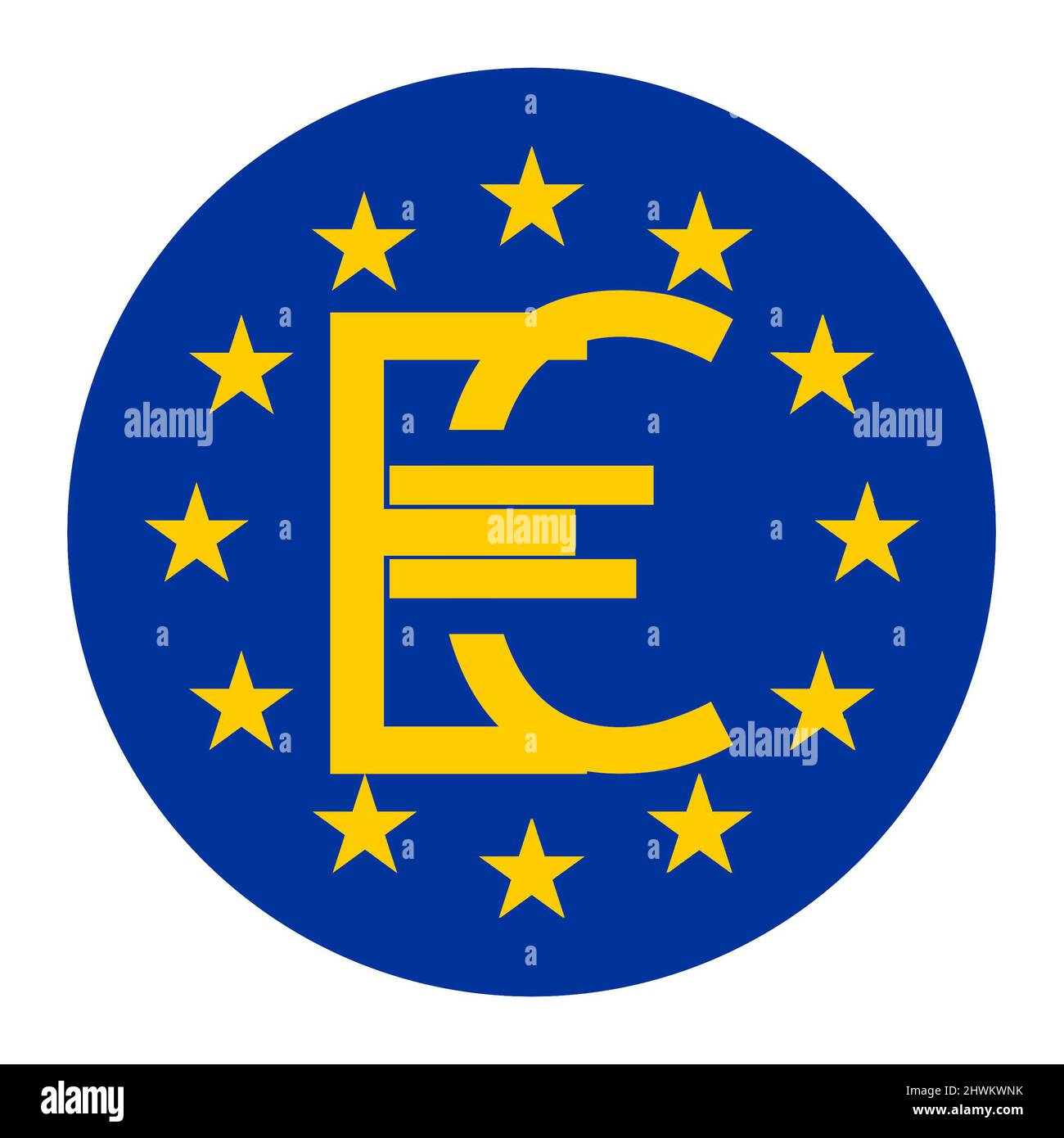 E-Euro bold letters symbol digital currency coin isolated on white 3d ...