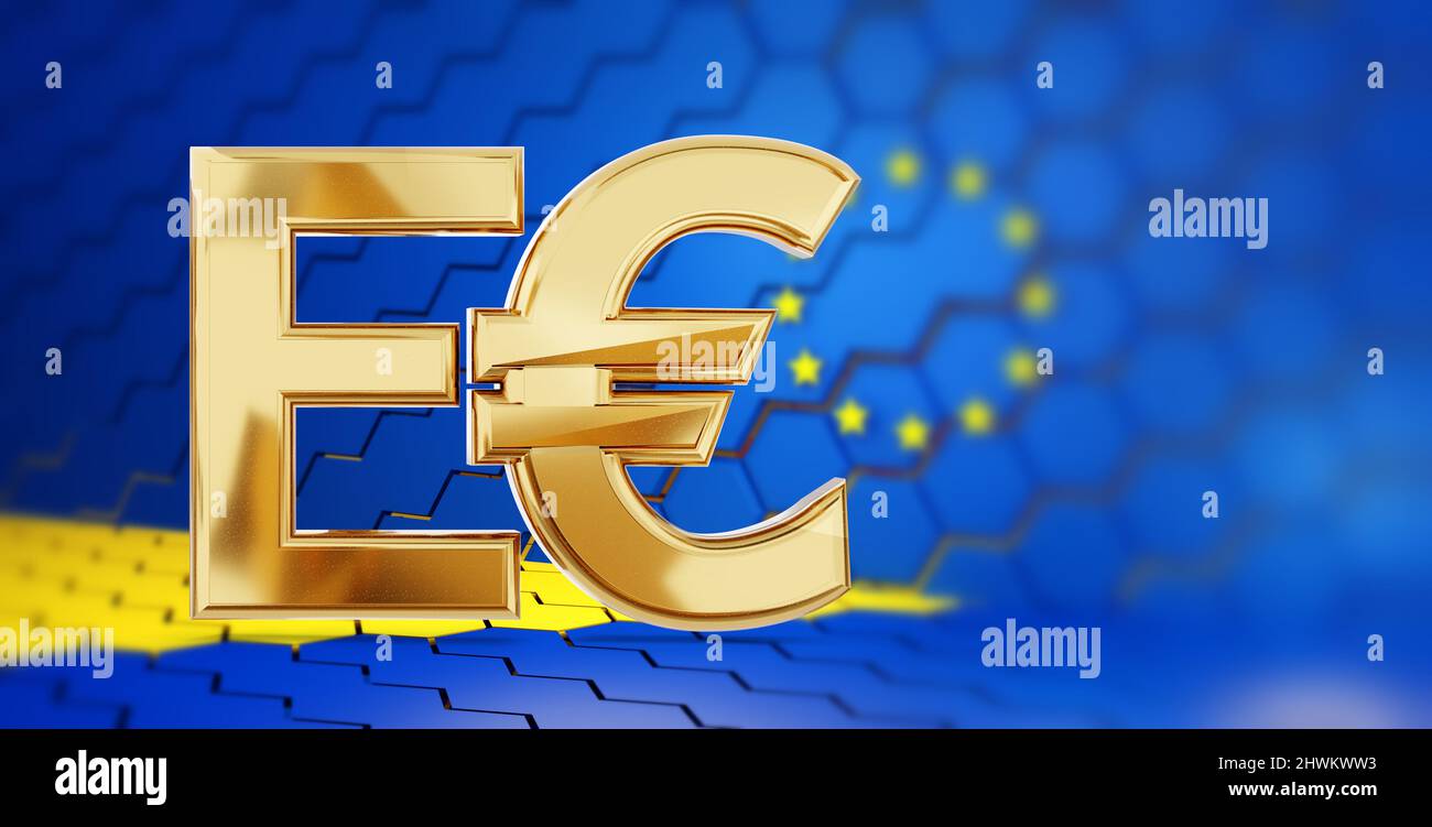 digital currency E-Euro € and the flag of Europe grid hexagonal design ...