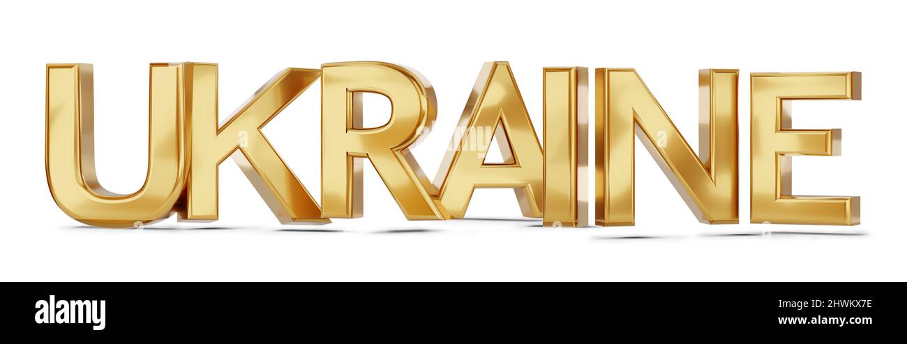 Ukraine golden bold letters symbol isolated on white 3d-illustration ...