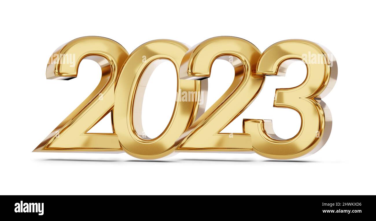 2023 bold golden letters isolated on white with shadows 3d-illustration ...