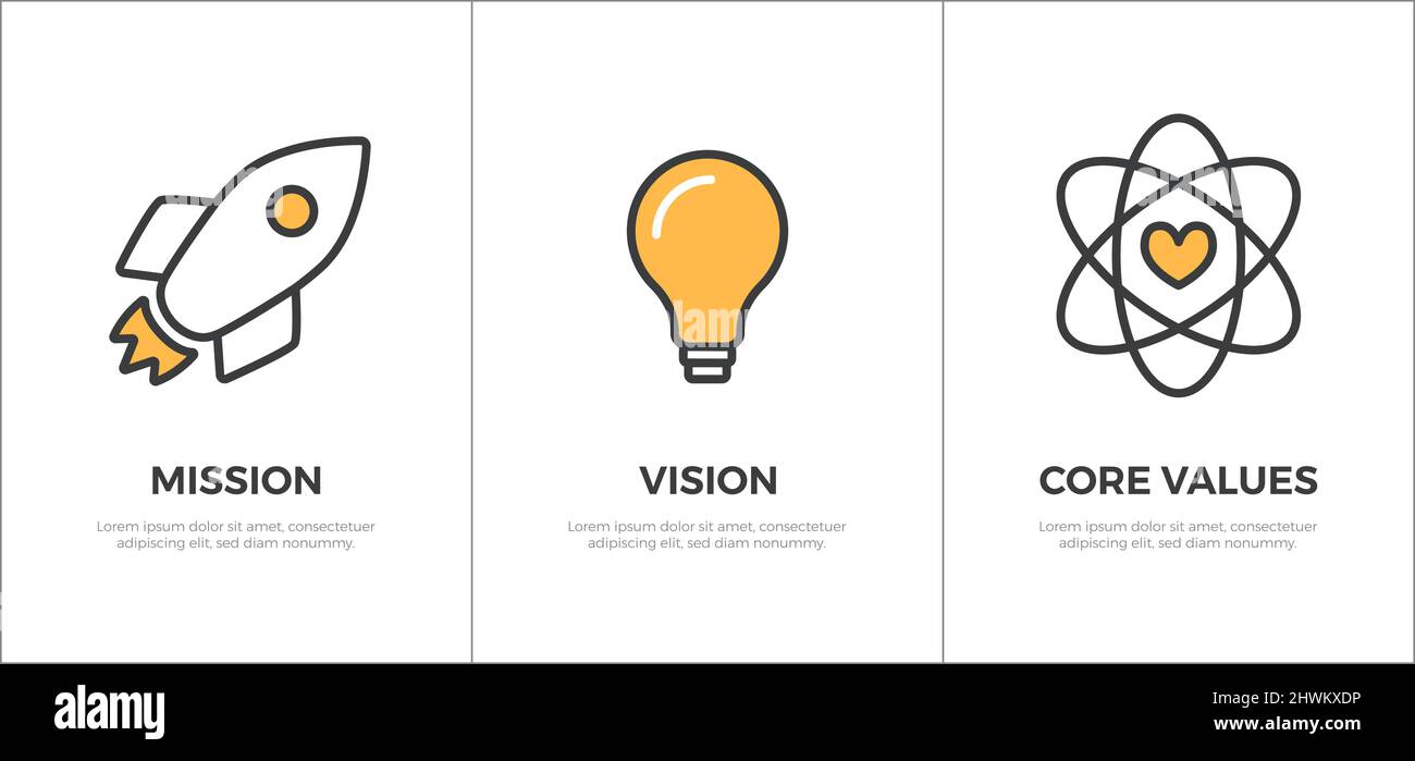 Mission, Vision and Core Values Banner Template Flat Vector Icon Stock ...