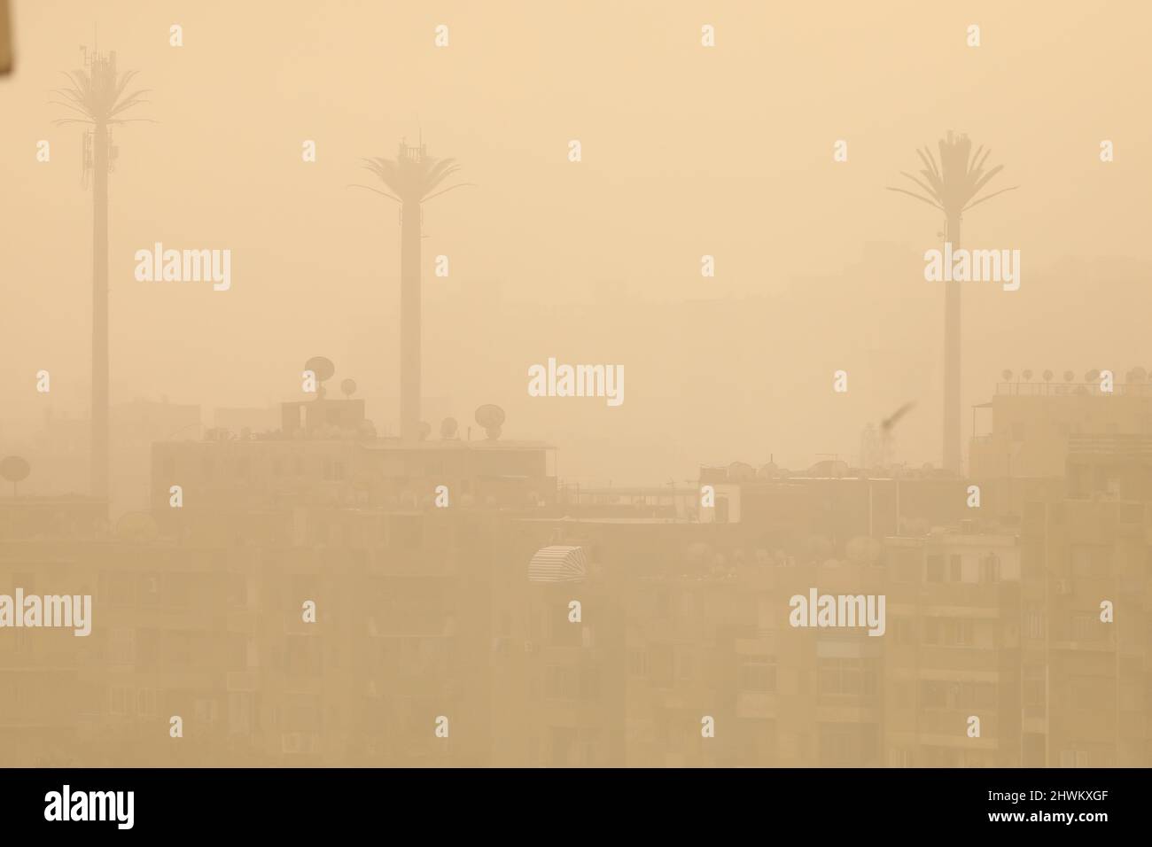 Cairo, Egypt. 6th Mar, 2022. Buildings are shrouded in sand and dust ...