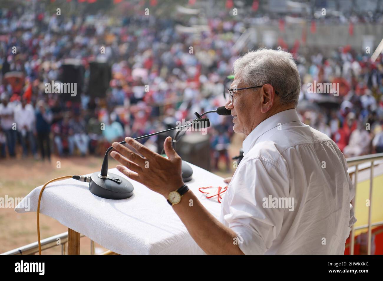 Sitaram Yechury and Manik Sarkar at a discussion during a political ...