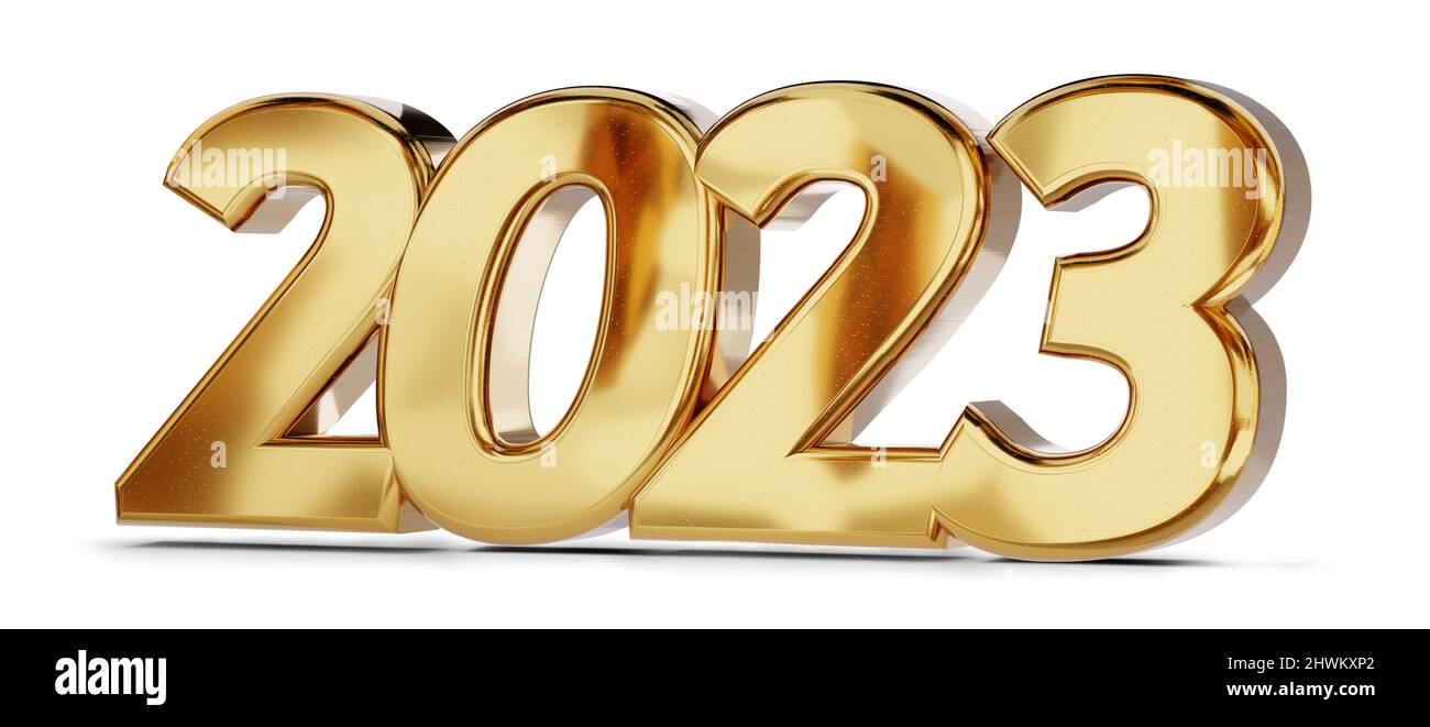 2023 golden bold letters isolated 3d-illustration Stock Photo - Alamy