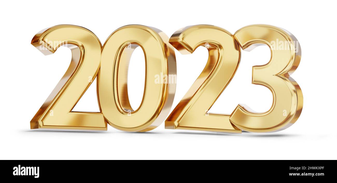 2023 bold golden letters isolated on white with shadows 3d-illustration ...