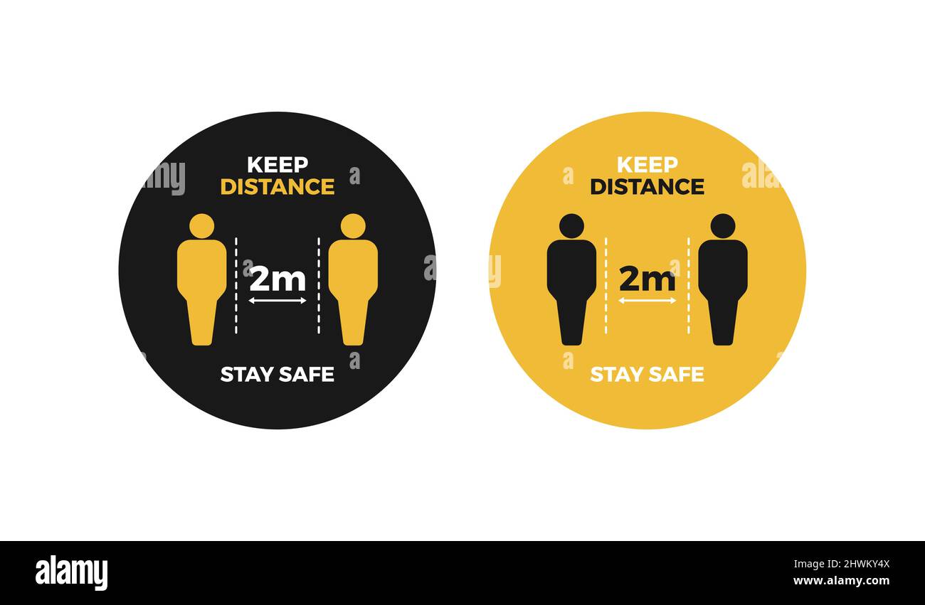 Keep Distance 2 Meters Stay Safe COVID Vector Label Set Stock Vector ...